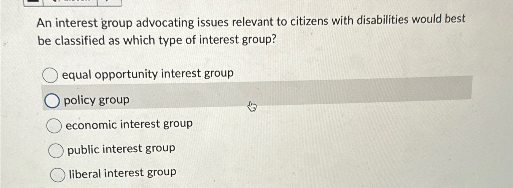 Solved An interest group advocating issues relevant to | Chegg.com
