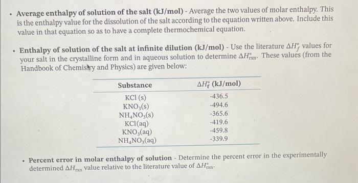 pls help on the averge enthalpy of solution of salt, | Chegg.com