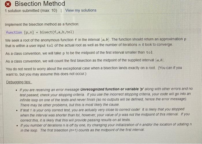 Solved X Bisection Method 1 Solution Submitted Max 10