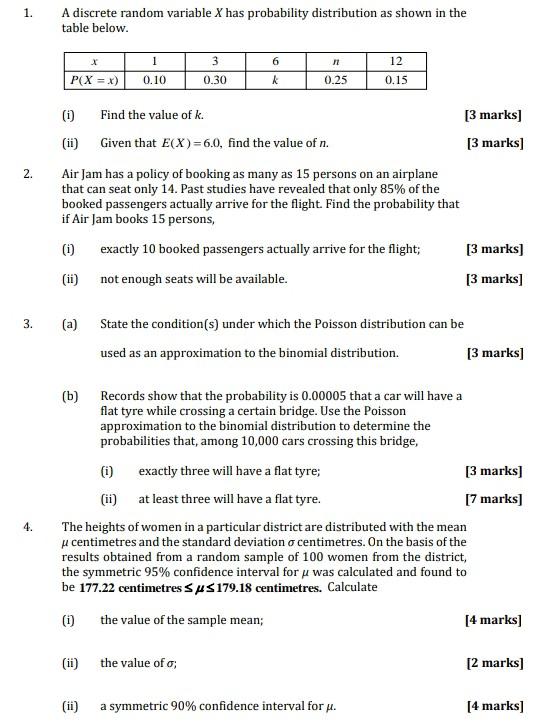 Solved 1. A discrete random variable X has probability | Chegg.com