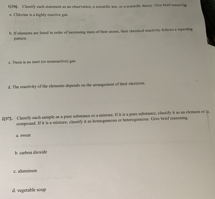 Solved 1[34). Classify each statement as an observation, a | Chegg.com