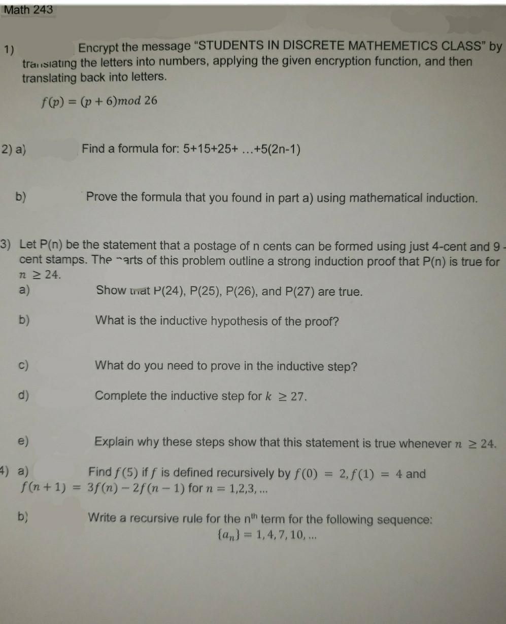 Solved 1) Encrypt the message "STUDENTS IN DISCRETE | Chegg.com