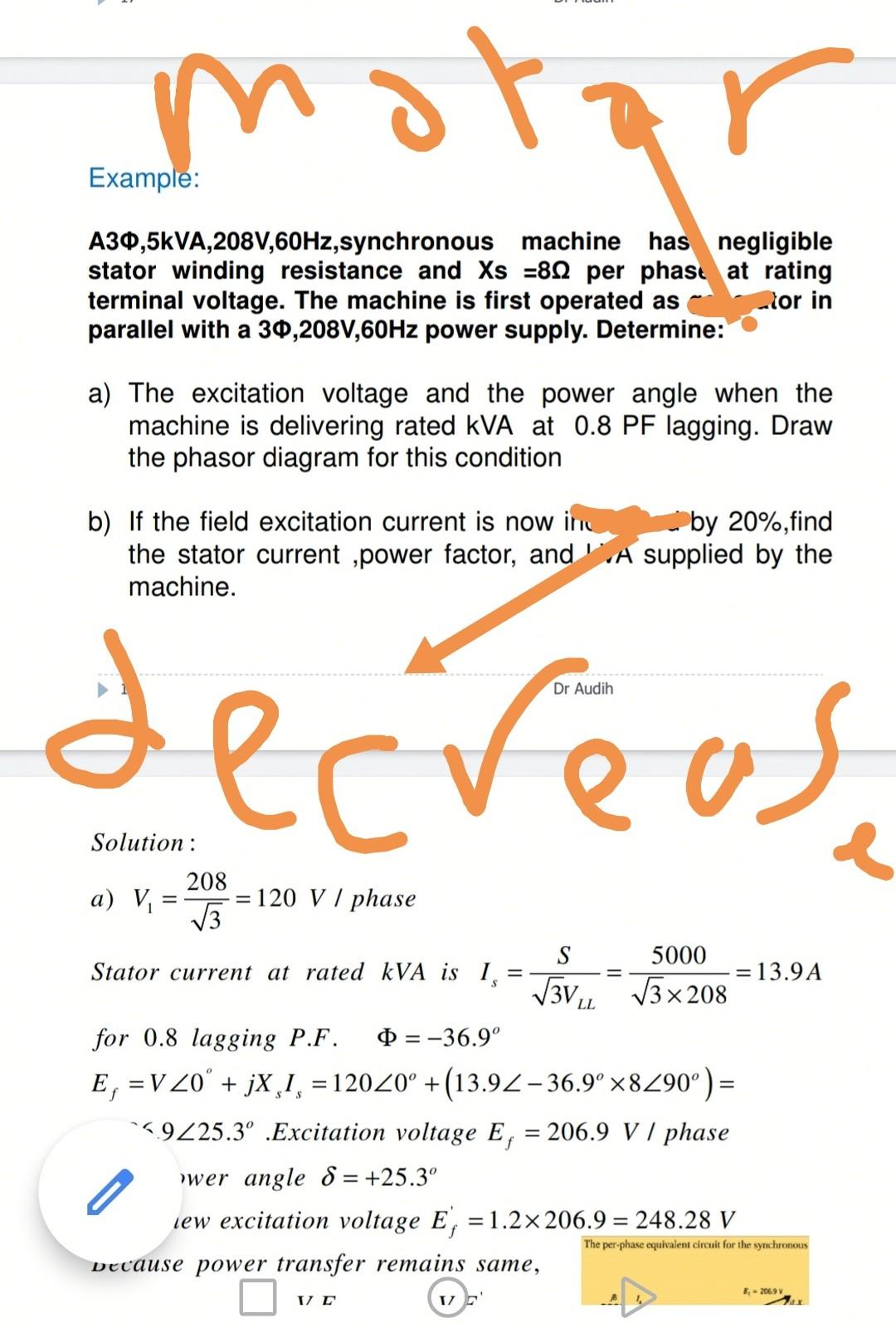 Solved Explain why delta >90.in motor machine If the field | Chegg.com