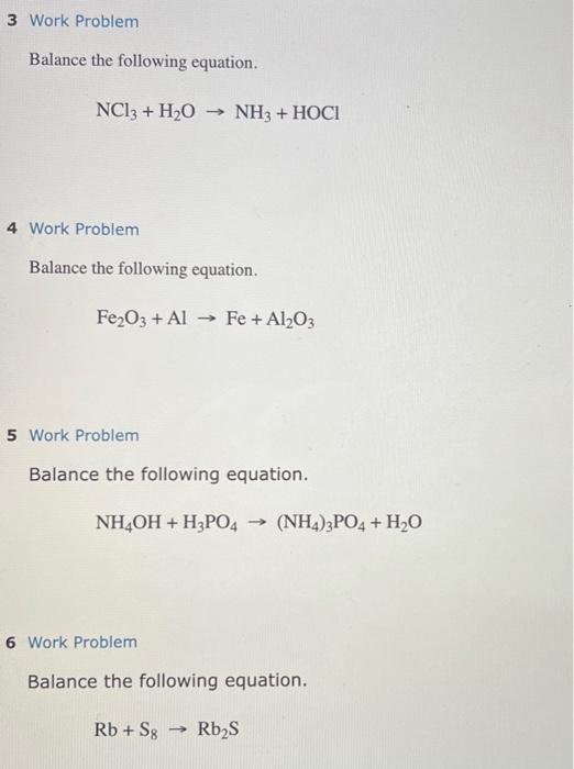 Solved 3 Work Problem Balance the following equation. | Chegg.com