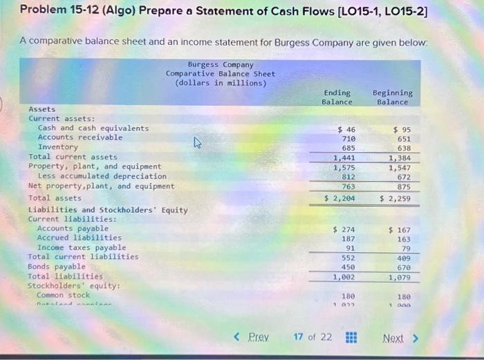 Solved Problem 15-12 (Algo) Prepare a Statement of Cash | Chegg.com