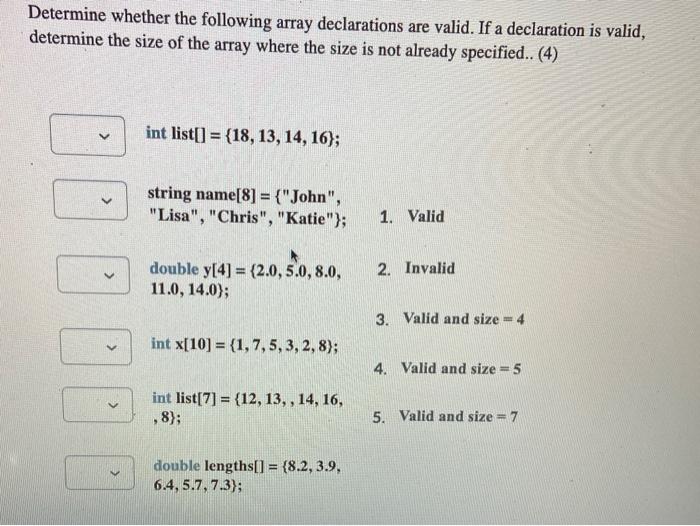 Solved Determine Whether The Following Array Declarations 