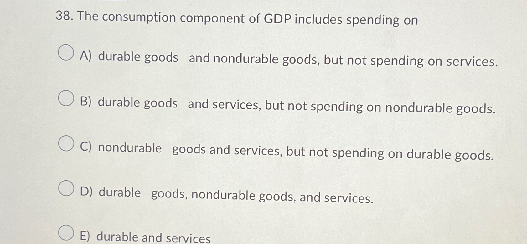 Solved The consumption component of GDP includes spending | Chegg.com