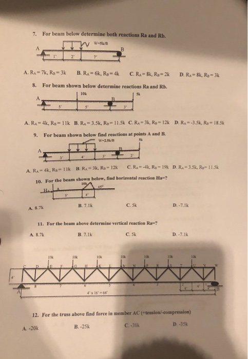 Solved 7. For beam below determine both reactions Ra and Rb. | Chegg.com