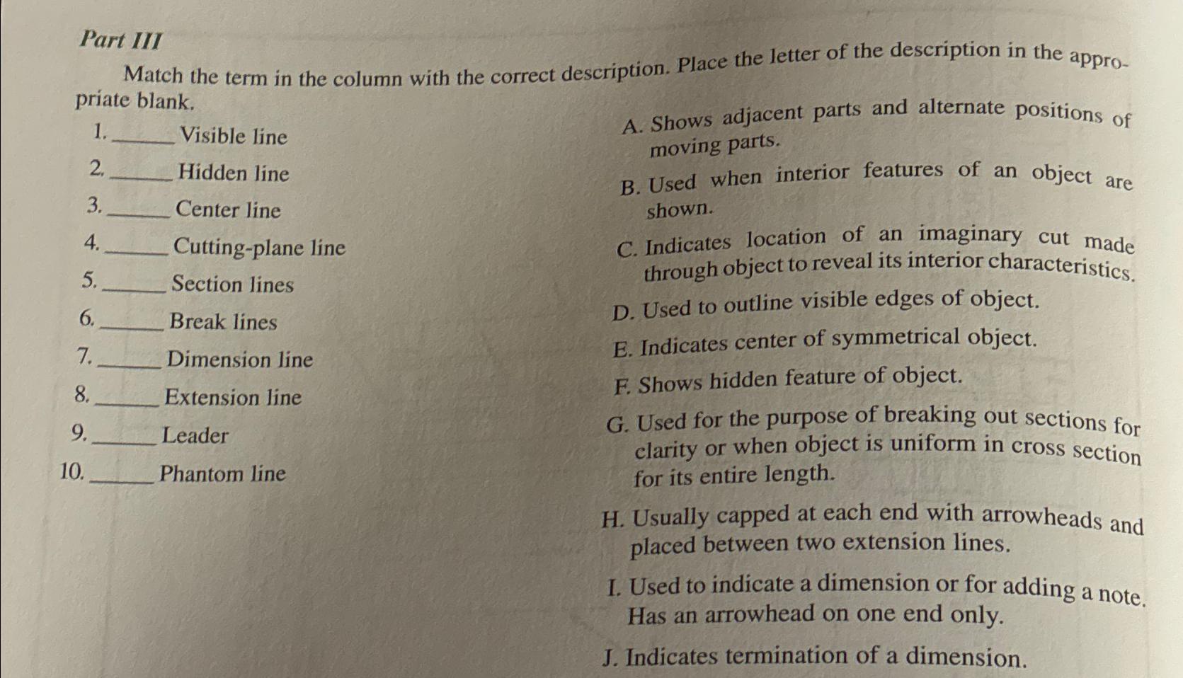 Solved Part IIIMatch the term in the column with the correct | Chegg.com