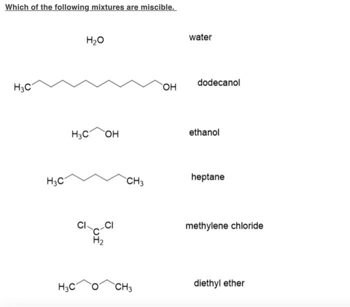 Solved Which of the following mixtures are miscible. H2O | Chegg.com