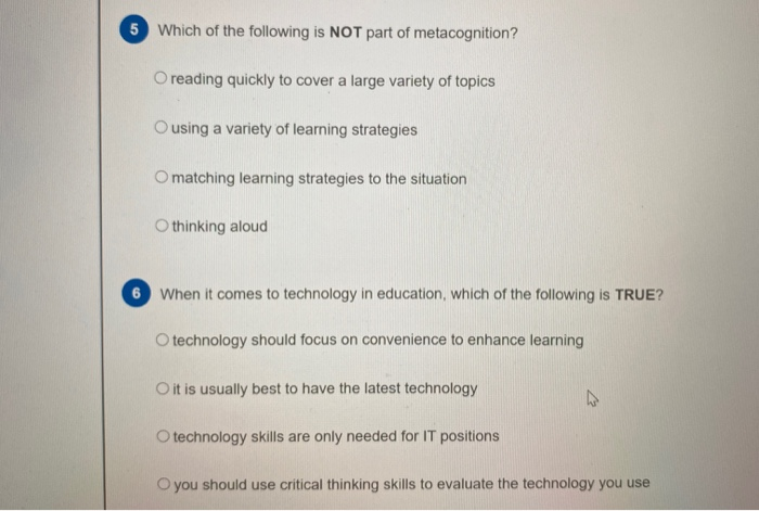 Solved Which of the following is NOT part of metacognition? | Chegg.com