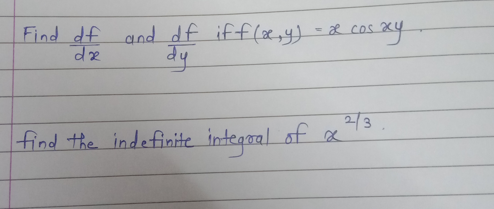 Solved Find dfdx ﻿and dfdy ﻿if f(x,y)=xcosxy.Find the | Chegg.com