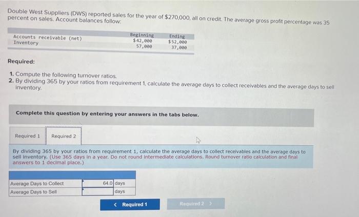 Solved Double West Suppliers (DWS) reported sales for the | Chegg.com
