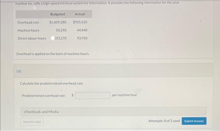 Solved Overhead is applied on the basis of machine hours. | Chegg.com
