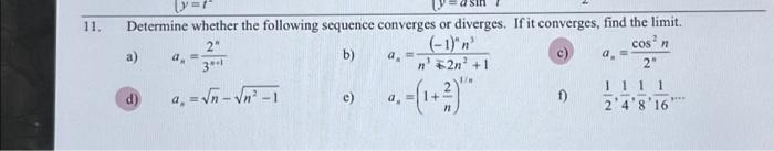 Solved 11. [y=t Determine whether the following sequence | Chegg.com