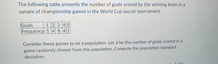 Solved The following table presents the number of goals | Chegg.com