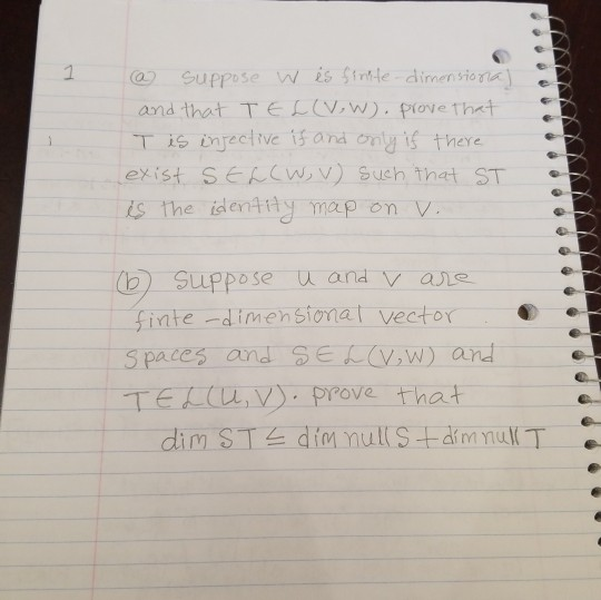 Solved 1 @ suppose W is finite-dimensional and that TEL(VW). | Chegg.com