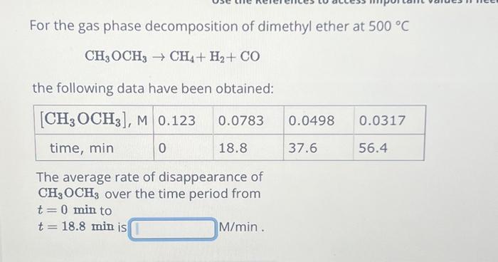 Solved For the gas phase decomposition of dimethyl ether at | Chegg.com