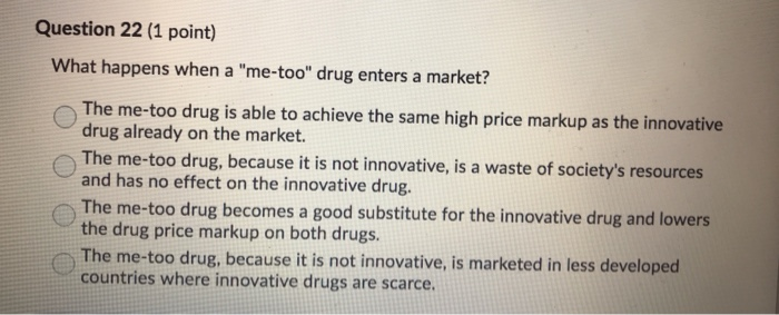 Solved Question 22 (1 point) What happens when a "me-too" | Chegg.com