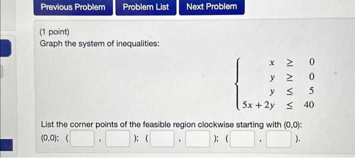 Solved Previous Problem Problem List (1 point) Graph the | Chegg.com