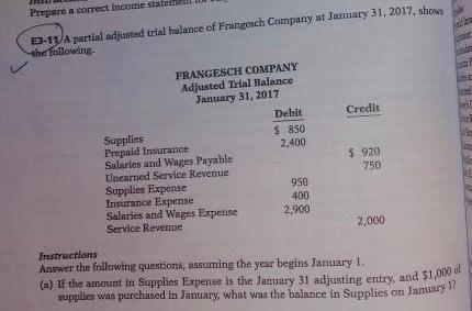 Solved Prepare a correct income sta E3-11 A partial adjusted | Chegg.com