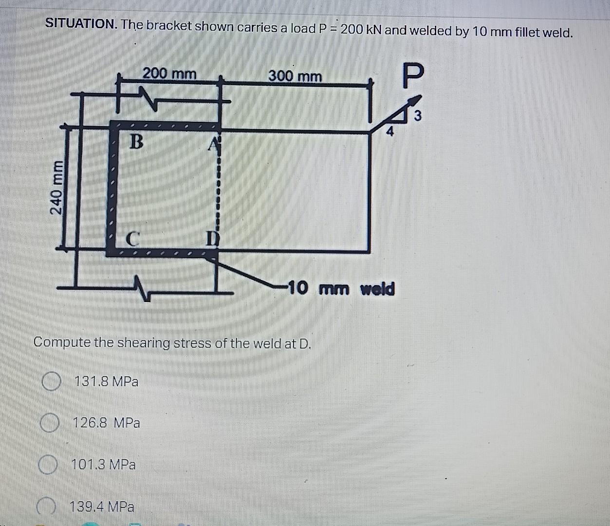 Solved SITUATION. The bracket shown carries a load P = 200 | Chegg.com
