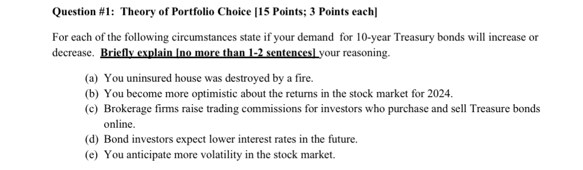 Solved Question 1 Theory Of Portfolio Choice [15 ﻿points