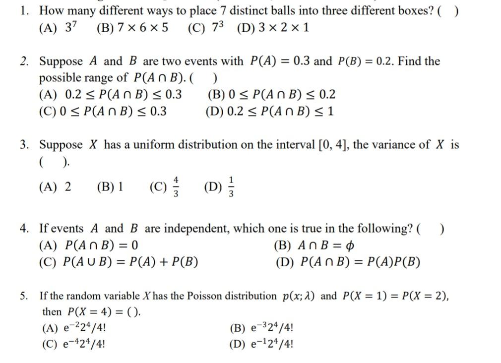 Solved 1. How many different ways to place 7 distinct balls | Chegg.com