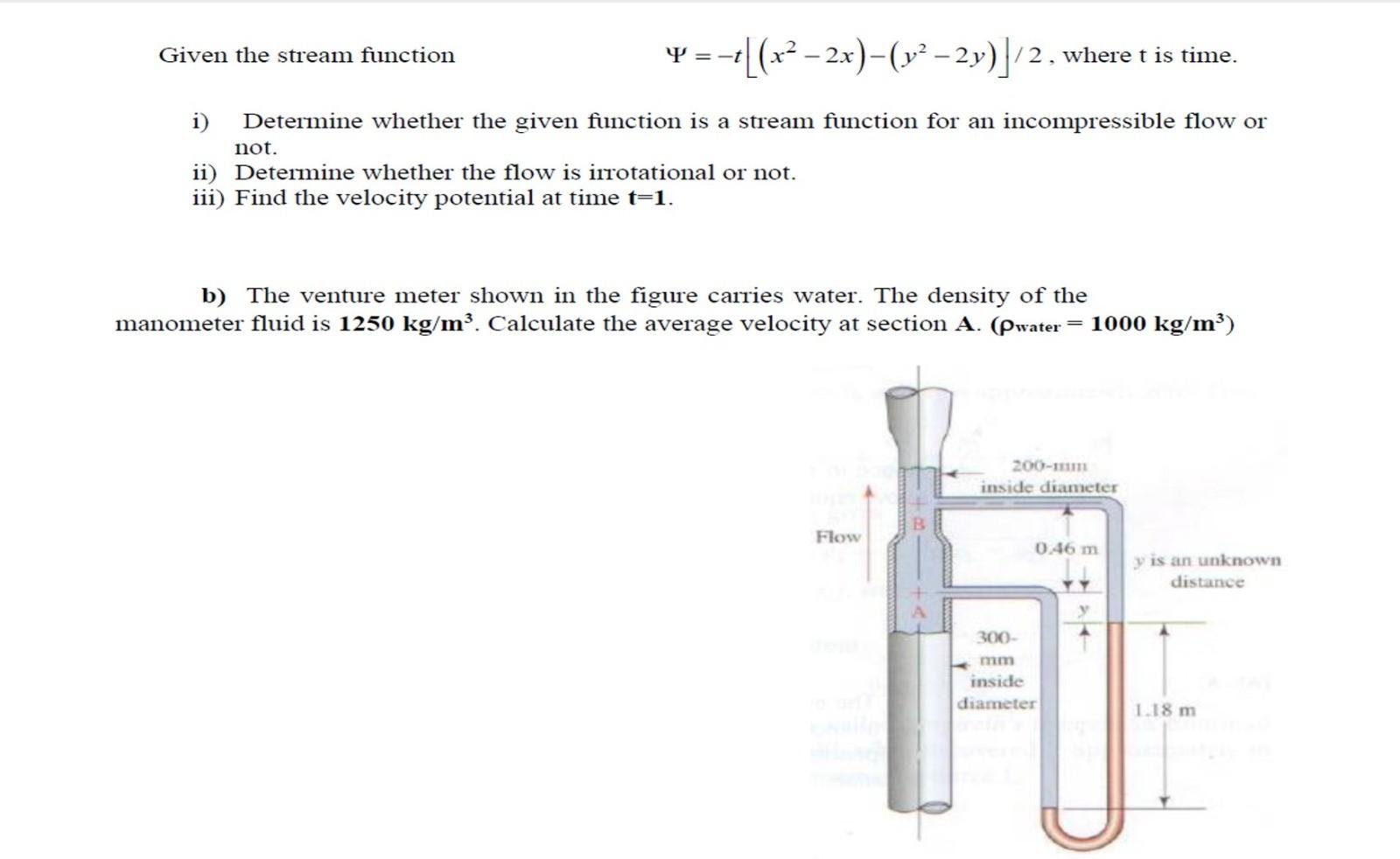 Solved Given the stream function Ψ=−t[(x2−2x)−(y2−2y)]/2, | Chegg.com