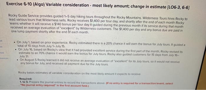 Solved Exercise 6-10 (Algo) Variable consideration - most | Chegg.com