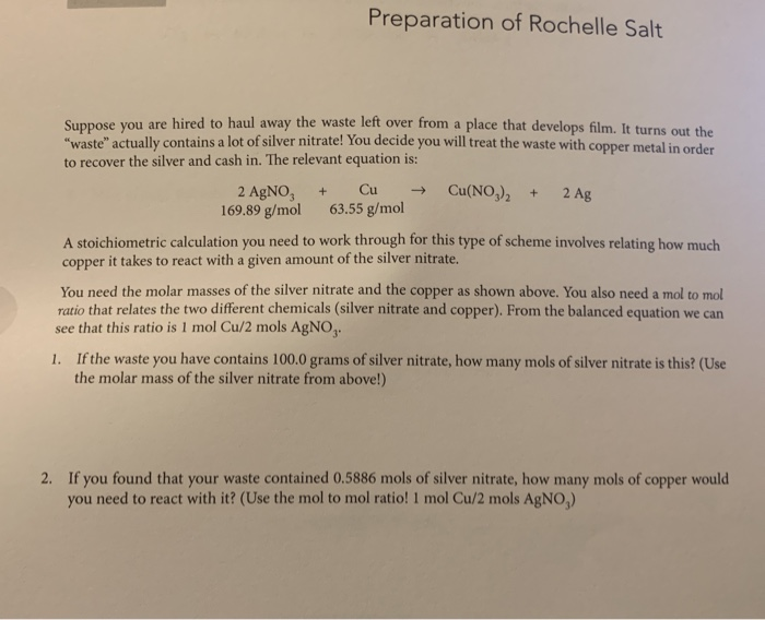 Solved Preparation of Rochelle Salt + 2 Ag Suppose you are | Chegg.com