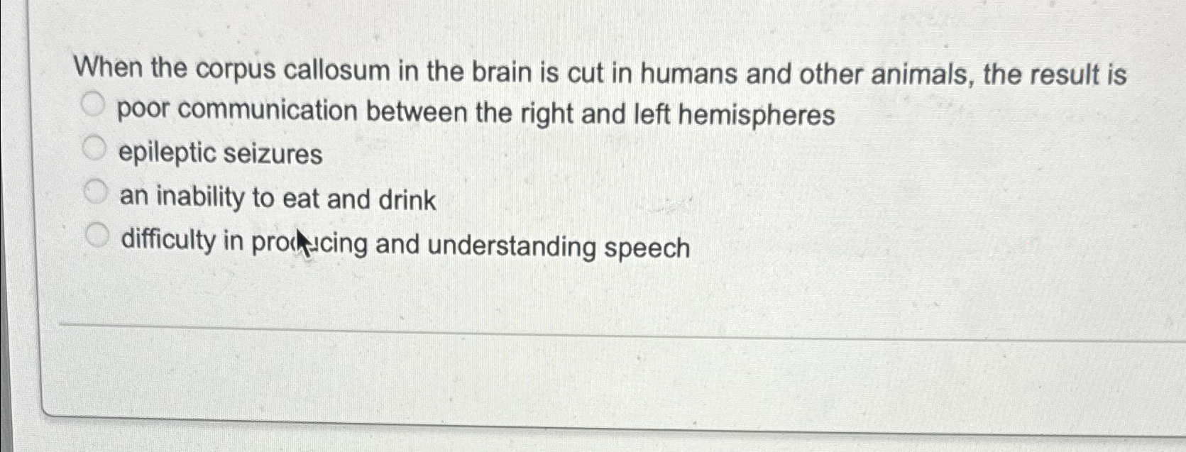 Solved When the corpus callosum in the brain is cut in | Chegg.com
