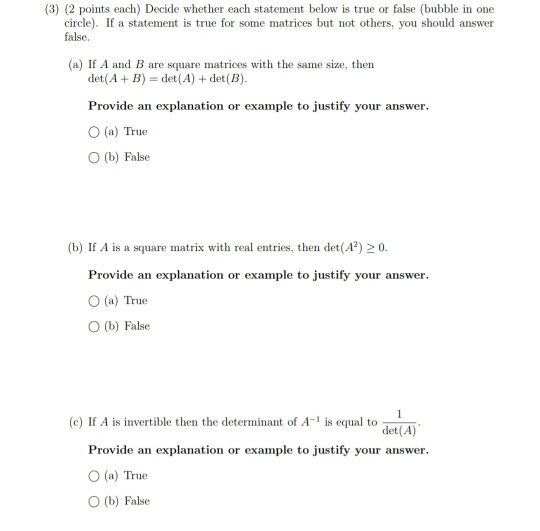 Solved (3) (2 points each) Decide whether each statement | Chegg.com