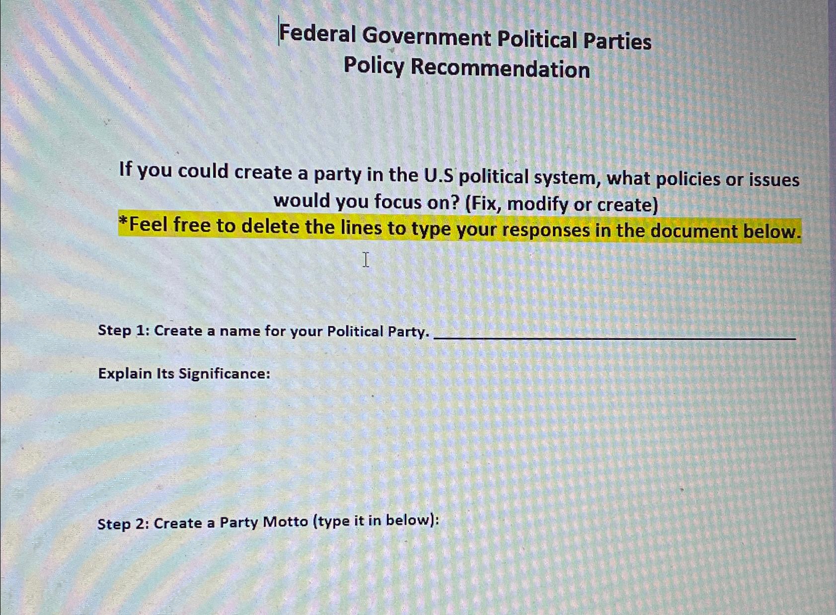 Solved Federal Government Political Parties Policy | Chegg.com