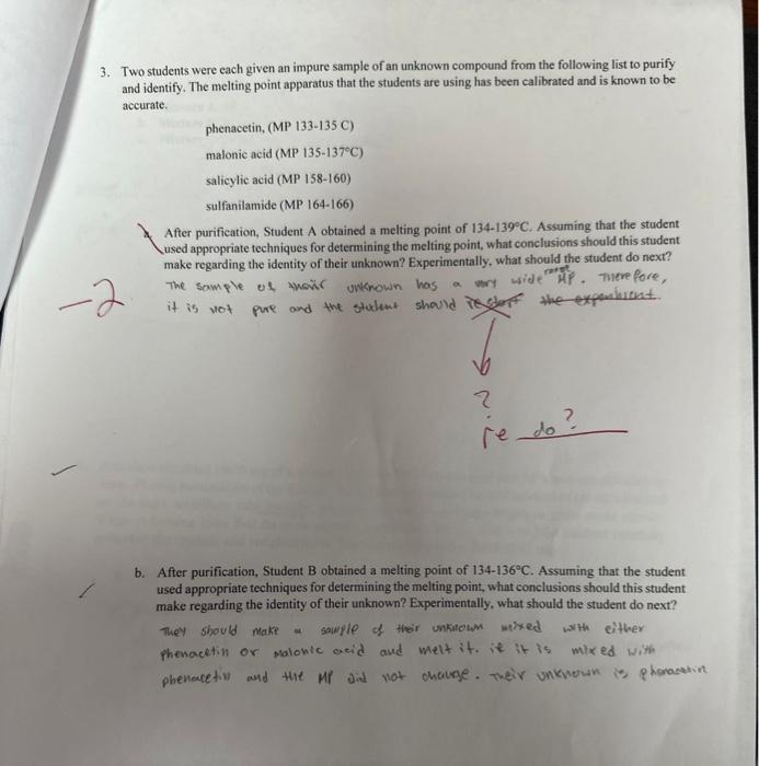 Solved 3. Two students were each given an impure sample of | Chegg.com