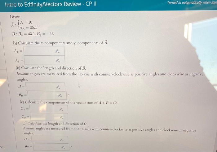 Solved Intro to Edfinity/ectors Review - CP || Turned in | Chegg.com