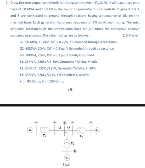 Solved 2. Draw the zero sequence network for the system | Chegg.com
