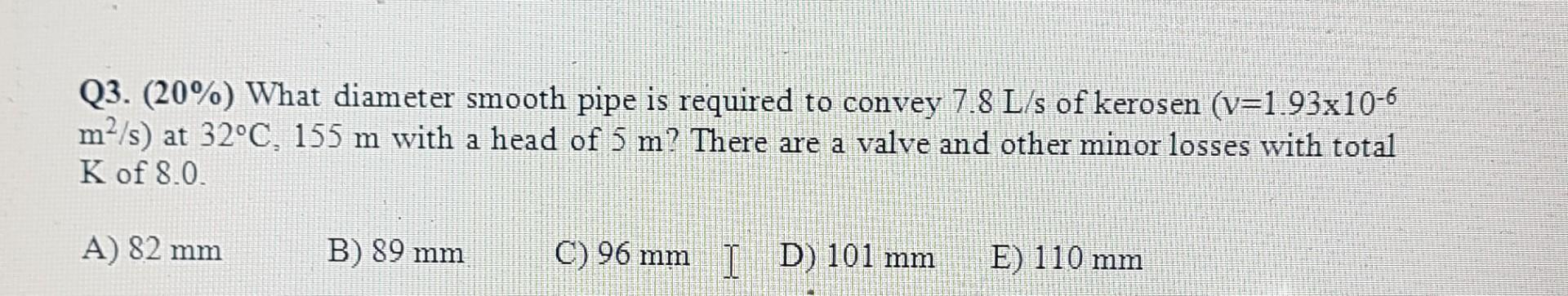 Solved Q3. (20%) What diameter smooth pipe is required to | Chegg.com