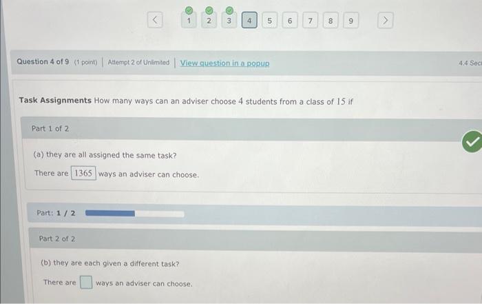 Solved Task Assignments How many ways can an adviser choose | Chegg.com