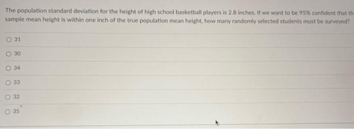 Solved The population standard deviation for the height of | Chegg.com