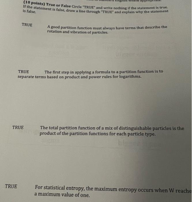 Solved (10 points) True or False Circle TRUE" and write | Chegg.com