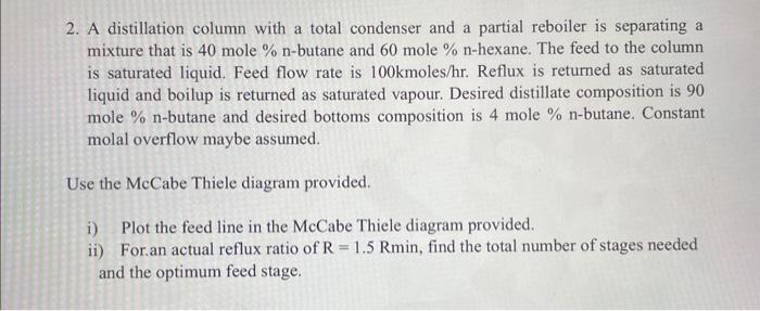 Solved 2. A distillation column with a total condenser and a | Chegg.com