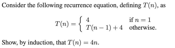 Solved Consider the following recurrence equation, defining | Chegg.com