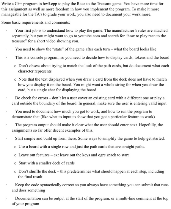 Solved Write a C++ program in hw5.cpp to play the Race to | Chegg.com