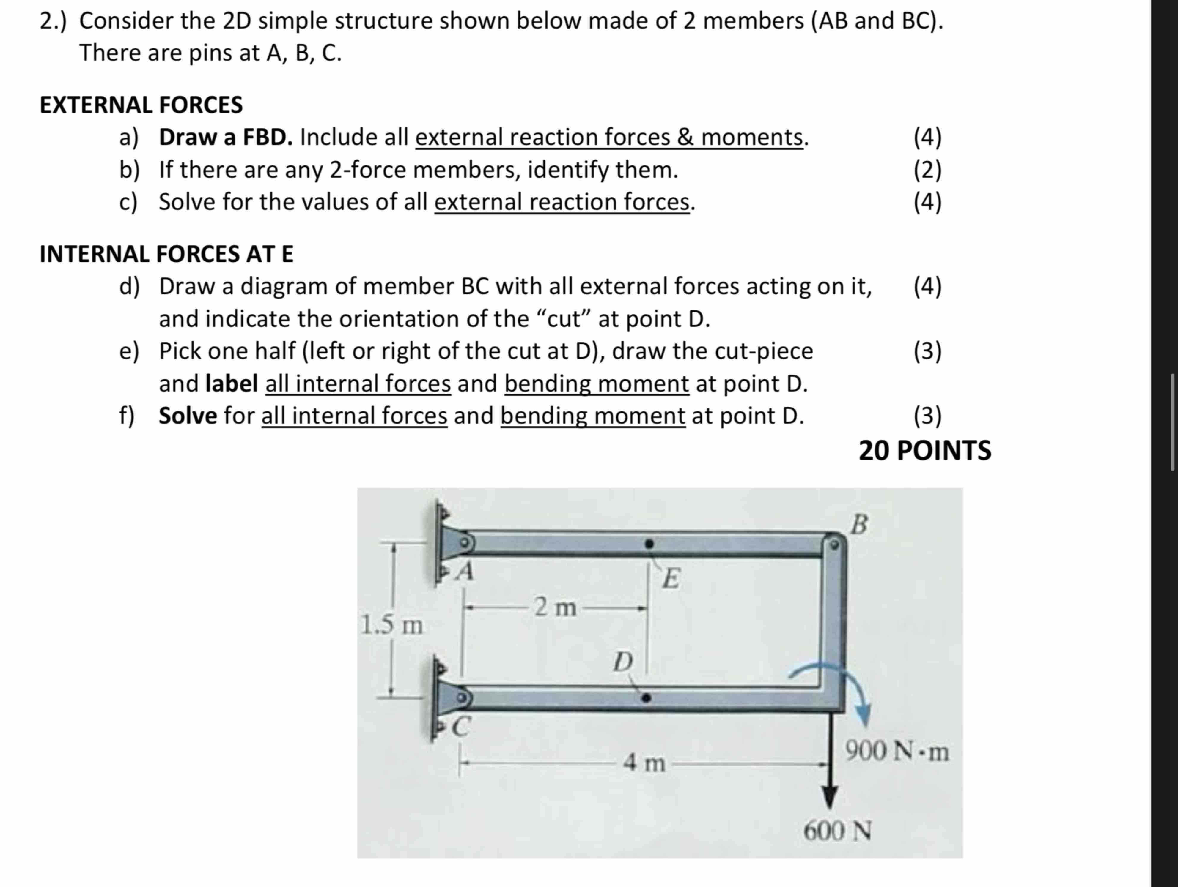Solved 2.2DAB and BC A,B,C.EXTERNAL FORCESaD.20 ﻿POINTS | Chegg.com