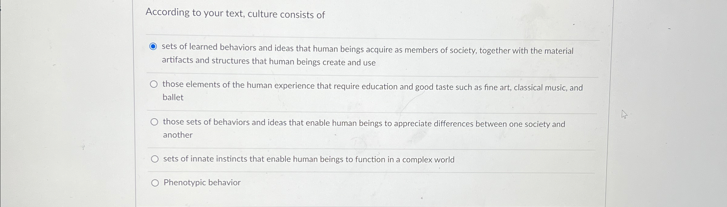 Solved According to your text, culture consists ofsets of | Chegg.com