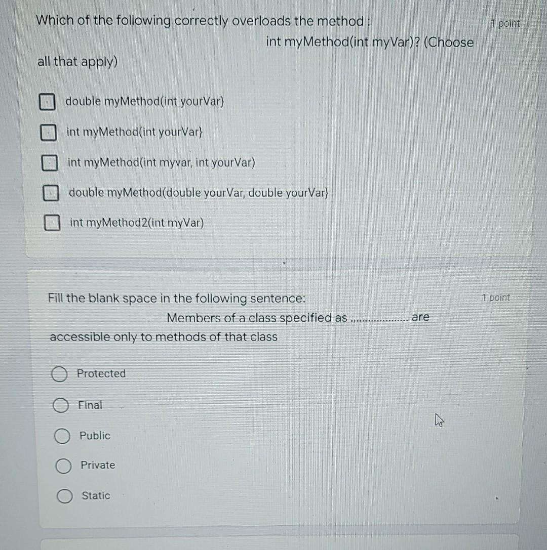 Solved 1 point Consider, public class MyClass public | Chegg.com