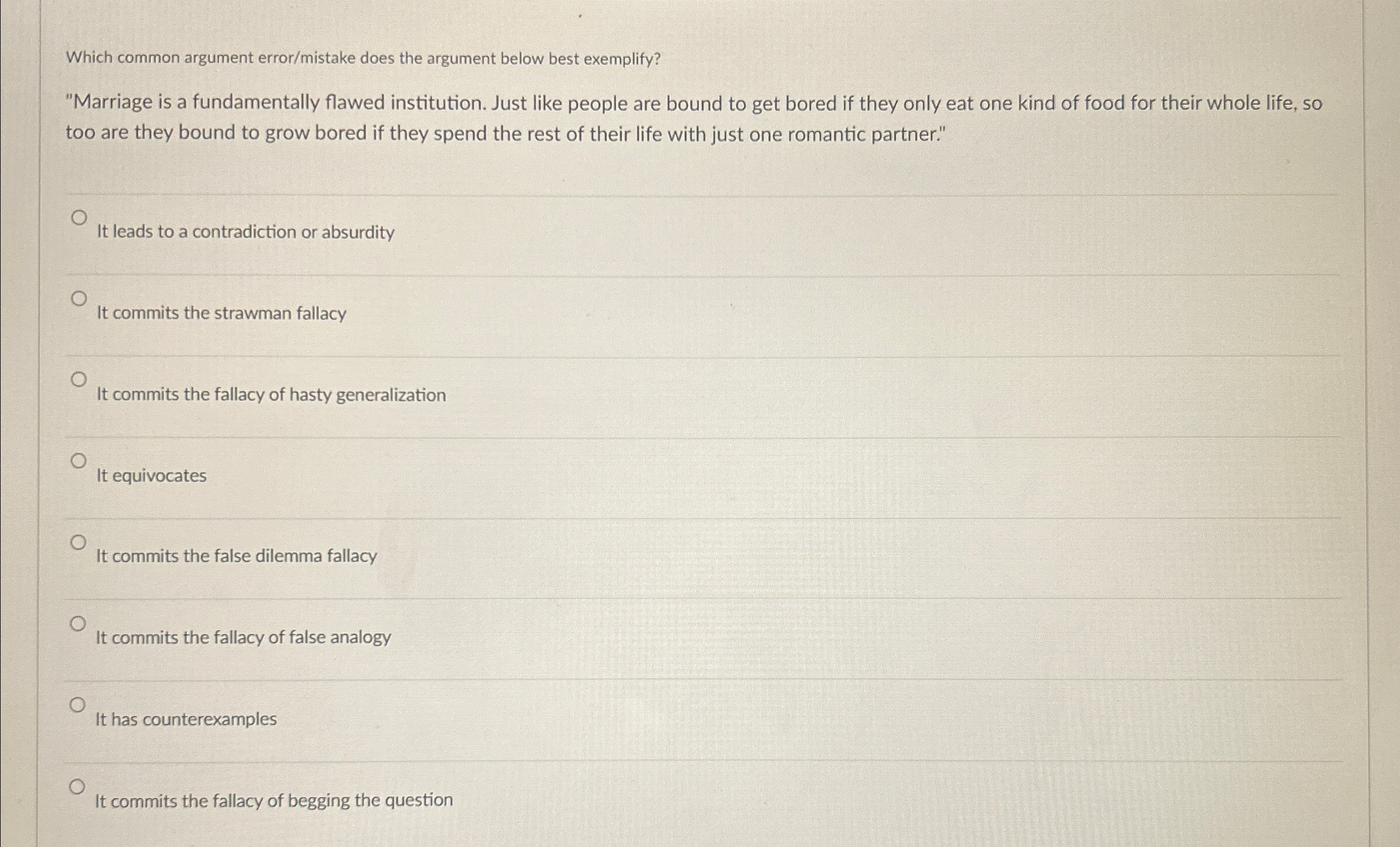 Solved Which common argument error/mistake does the argument | Chegg.com