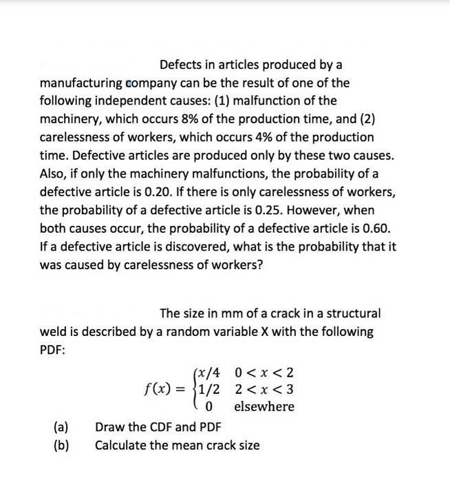 Solved Defects in articles produced by a manufacturing | Chegg.com