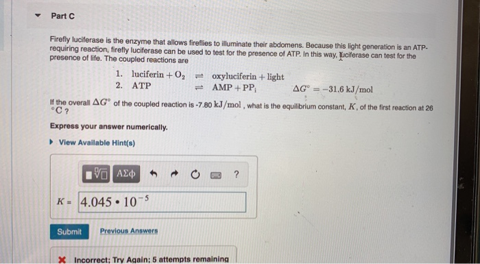 Solved Part Firefly luciferase is the enzyme that allows | Chegg.com